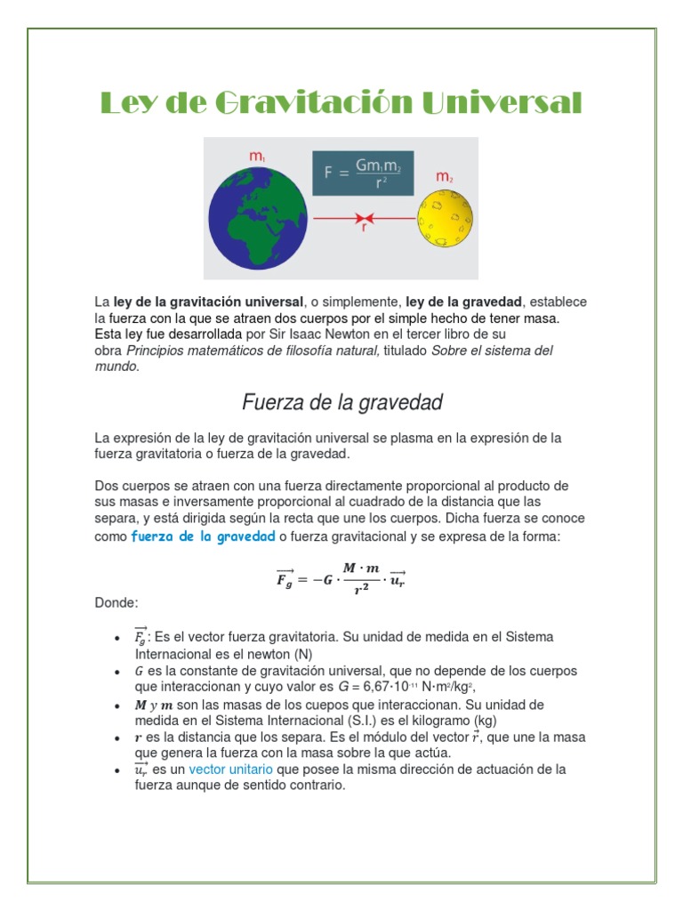 Ley de Gravitación Universal de Newton | PDF | Gravedad | Fuerza