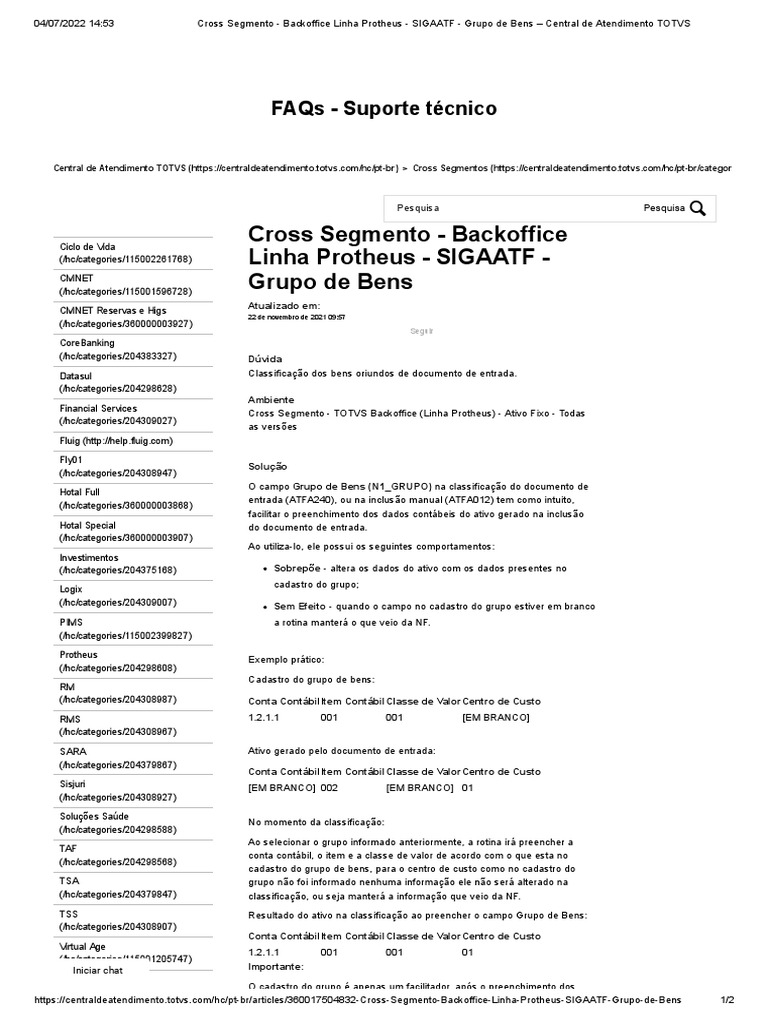 Cross Segmento Backoffice Linha Protheus Sigaatf Grupo De Bens