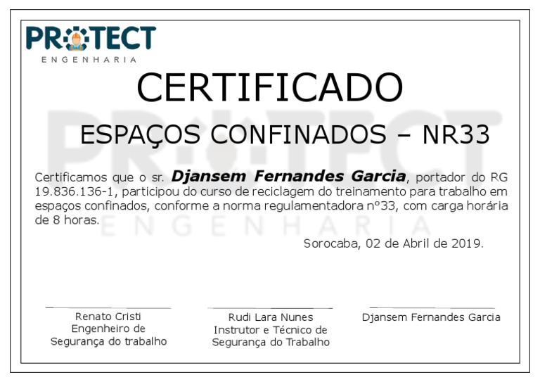Certificado NR-33 | PDF