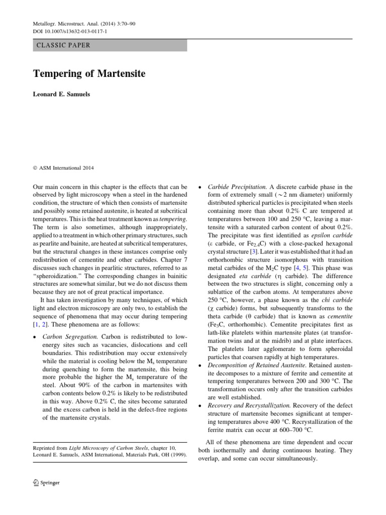 Tempering Martensite | PDF | Steel | Heat Treating