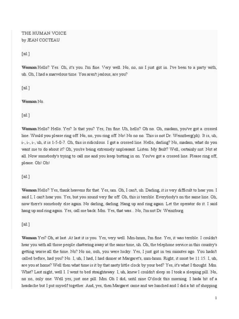 Jean Cocteau - The Human Voice | PDF | Dream