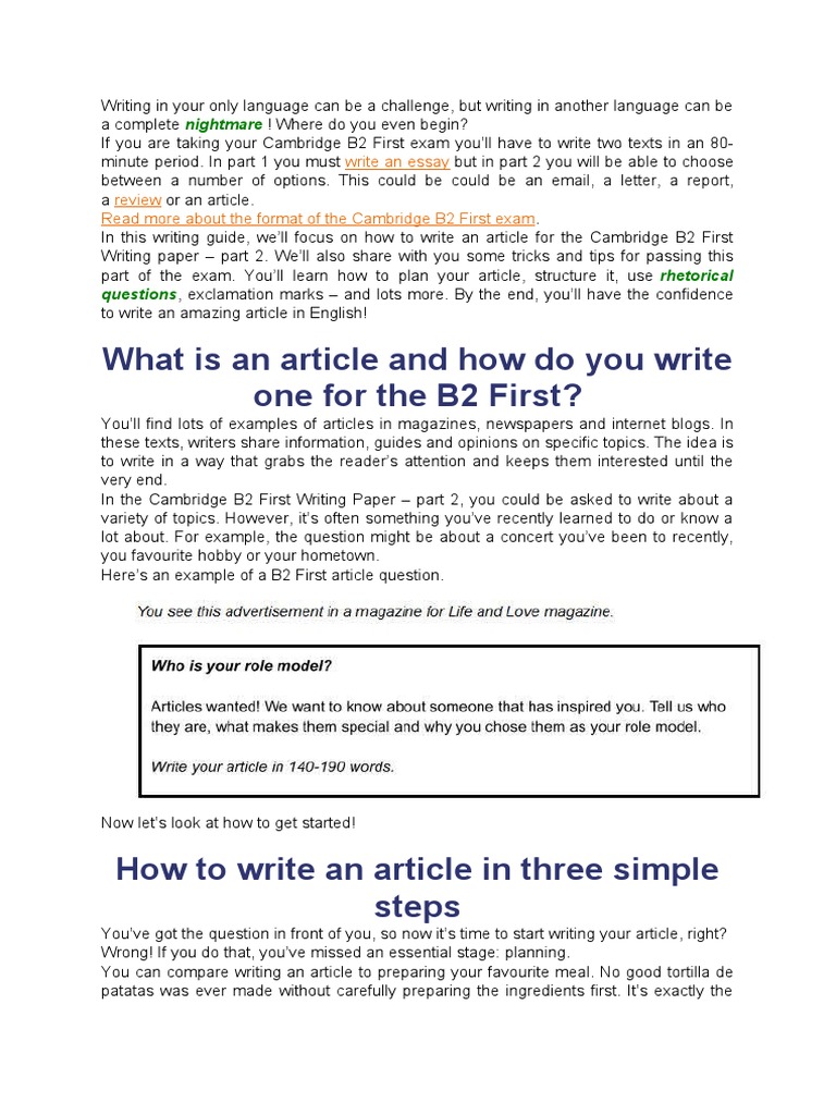 What Is An Article and How Do You Write One For The B2 First? | PDF ...