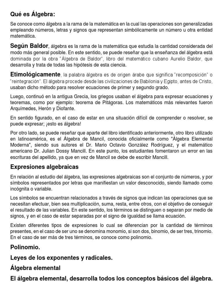 Definición y Conceptos de Álgebra | PDF | Álgebra | Ecuaciones