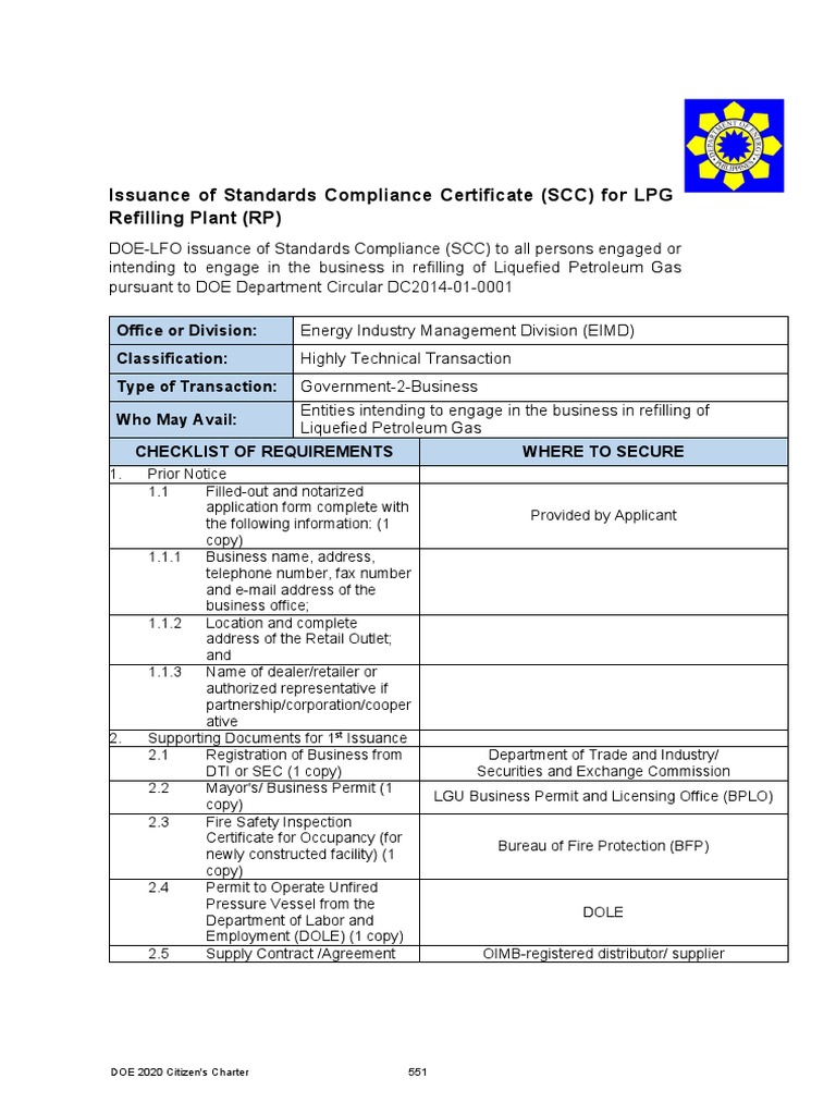 SCC Requirements for LPG Refilling Plants | PDF | Business | Liquefied ...