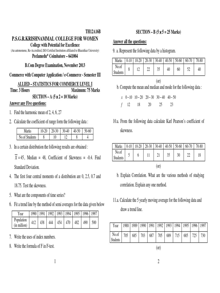 P.S.G.R.Krishnammal College For Women | PDF | Statistical Theory | Data Analysis