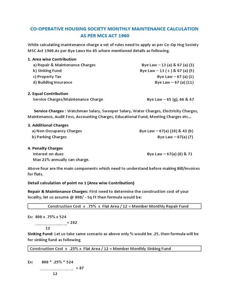 Housing Society Maintenance Charge Guide | PDF | Business | Economies
