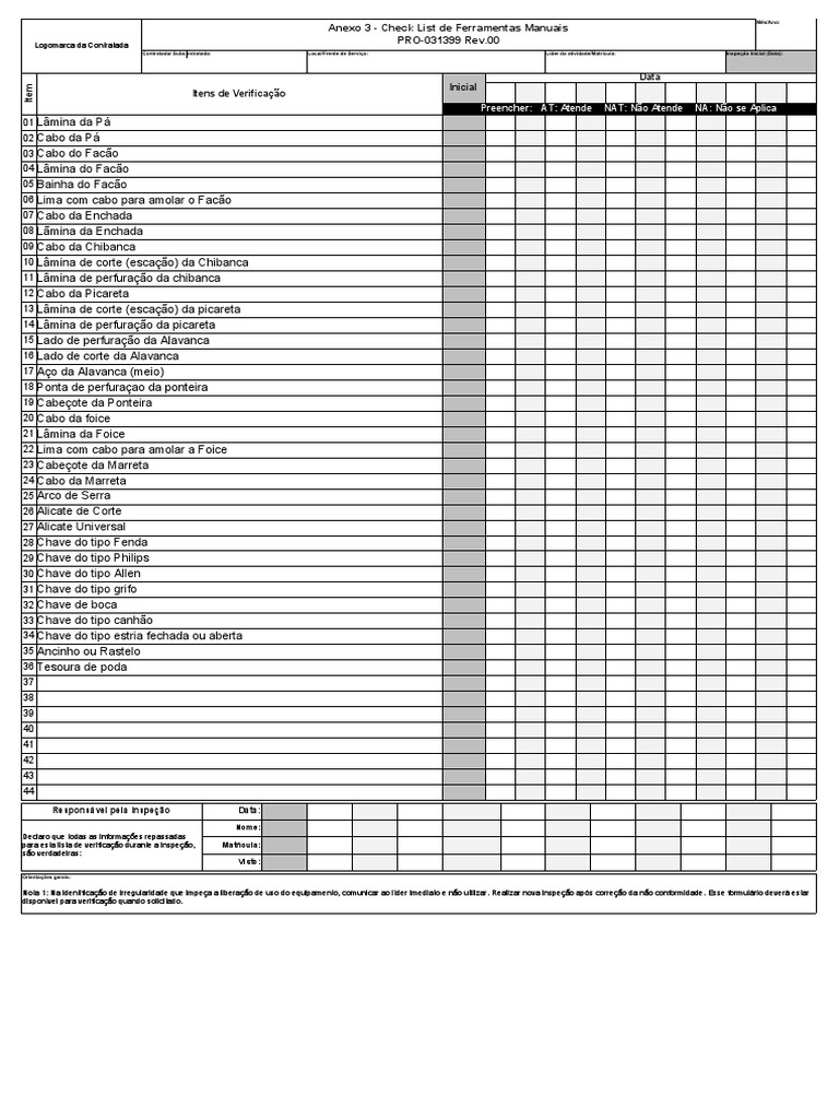 Anexo 3 Check List de Ferramentas Manuais | PDF