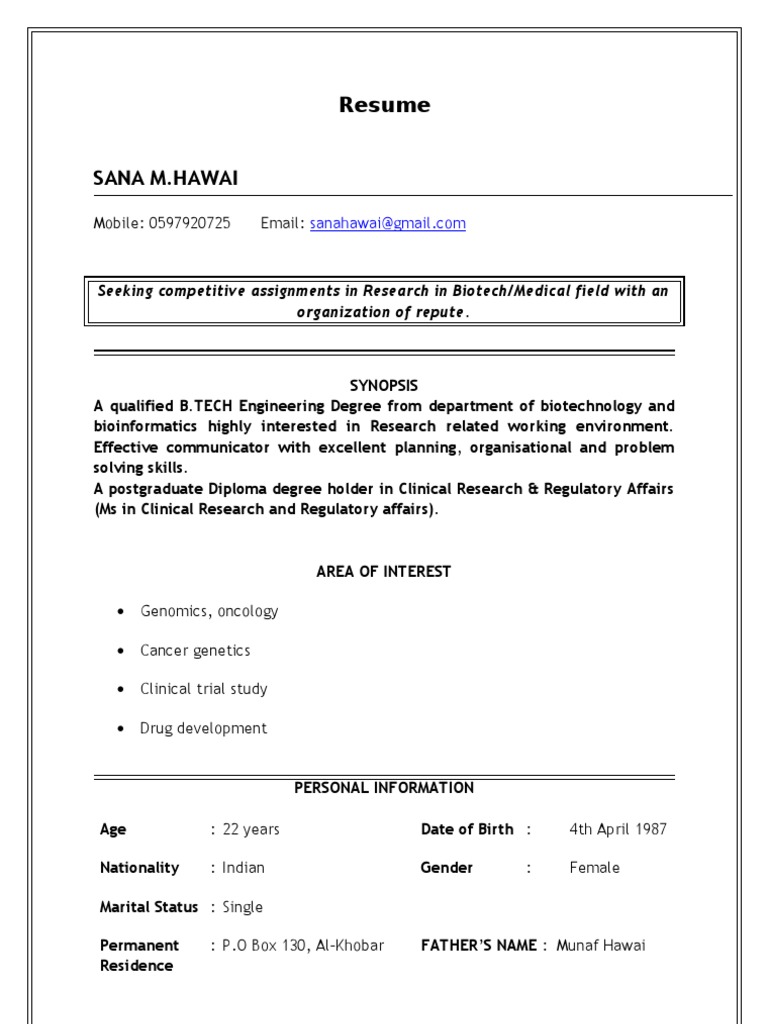 Sana Resume Edited | PDF | Clinical Trial | Bioinformatics