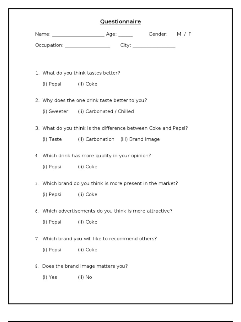 Questionnaire Coke