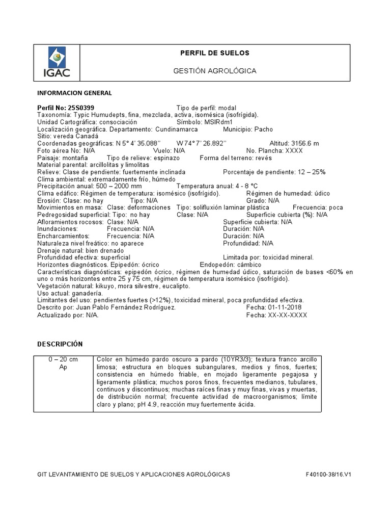 Descripción Perfil de Suelos | PDF | Ciencias de la Tierra | Geografía Física