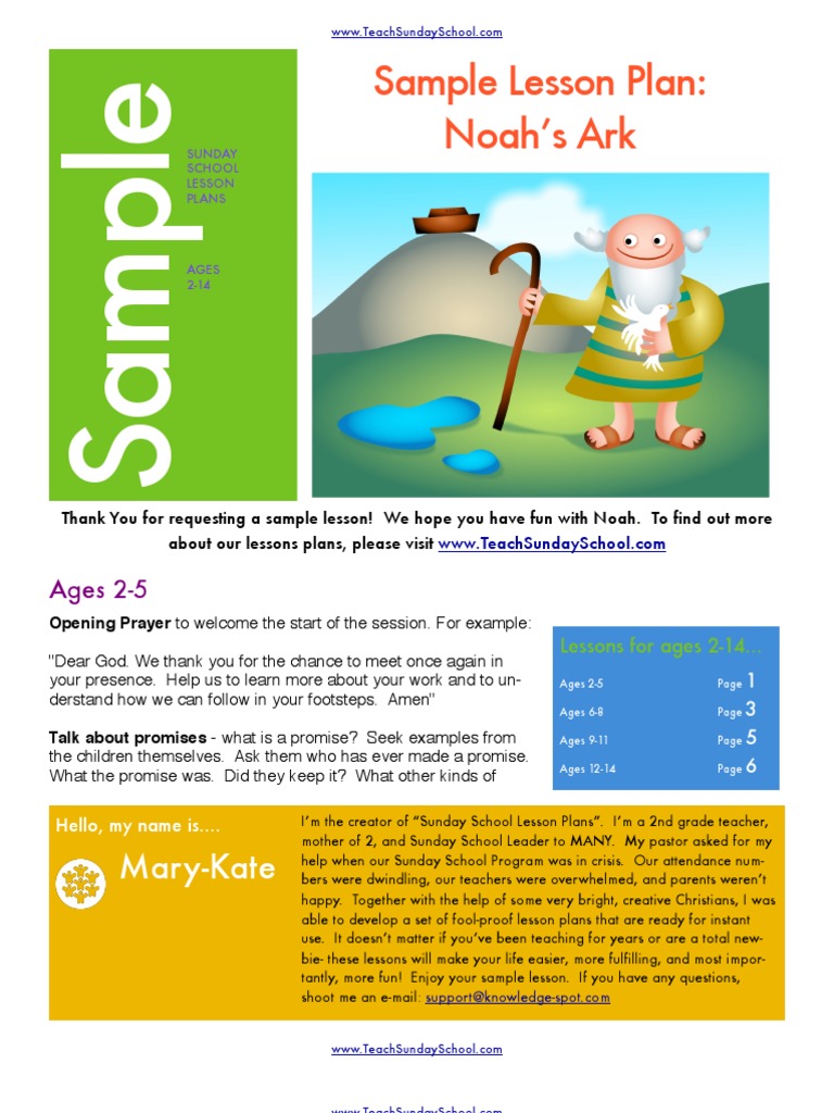 Noah's Ark Sunday School Lesson Plan | PDF | Lesson Plan | Book Of Genesis