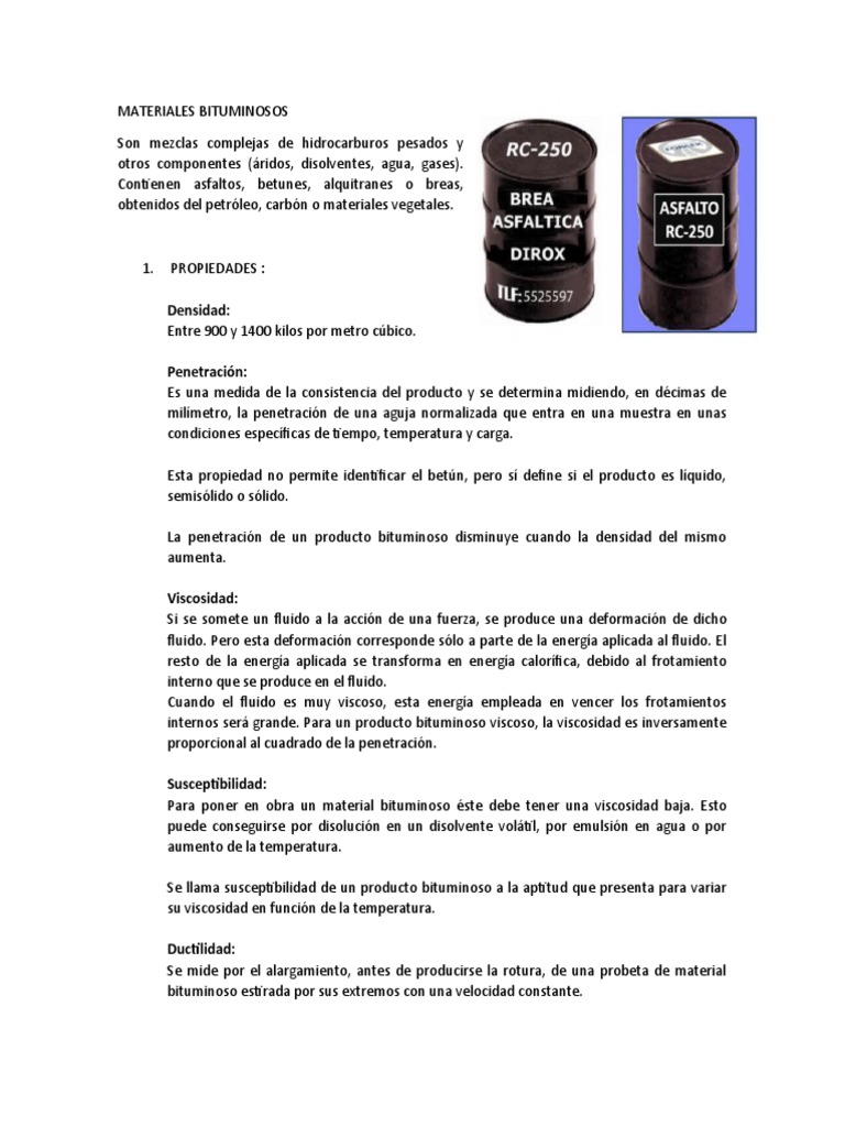 Propiedades y Usos de Bituminosos | PDF | Viscosidad | Agua