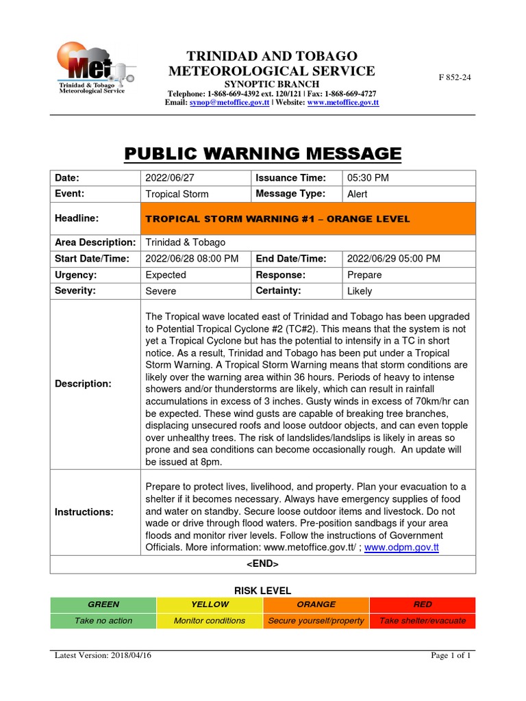Tropical Storm Warning#1 - Orange Level | PDF | Tropical Cyclones | Storms