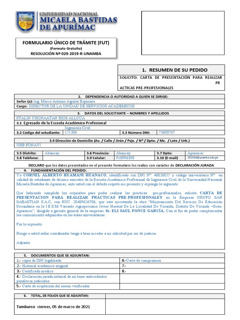 Fut - Solicito Historial Academico Original. | PDF
