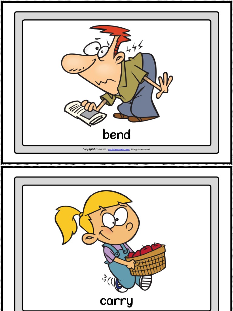 Body Movement Verbs Vocabulary Esl Printable Flashcards With Words For ...