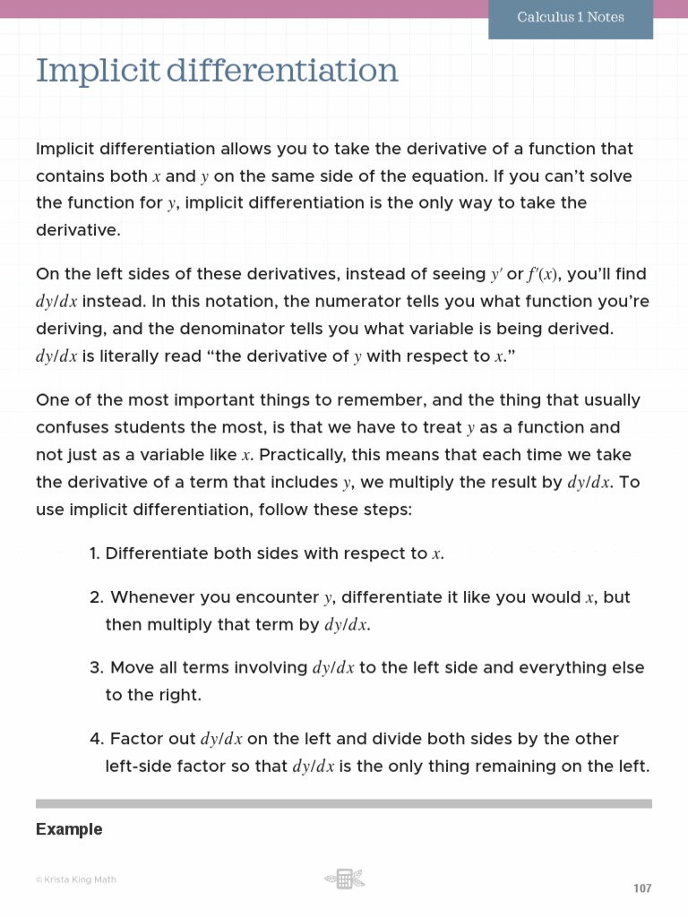 3.1 Implicit Differentiation PDF | PDF | Derivative | Slope