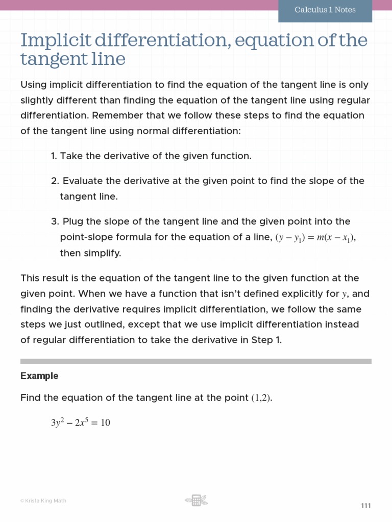6.1 Implicit Differentiation Equation of The Tangent Line PDF | PDF ...