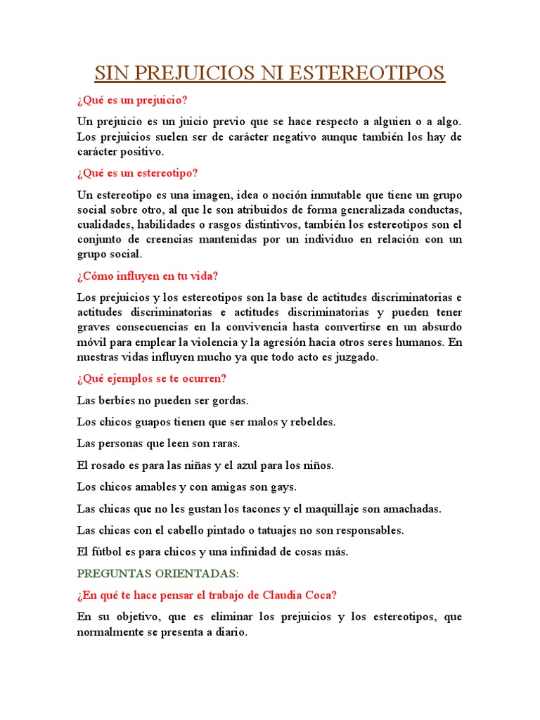Sin Prejuicios Ni Estereotipos | PDF | Estereotipos | Prejuicios