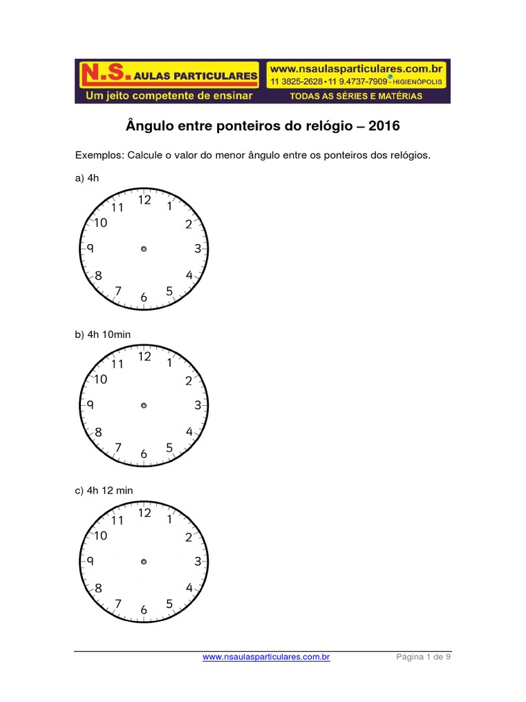 Ângulos entre Ponteiros de Relógio | PDF | Geometria | Metrologia