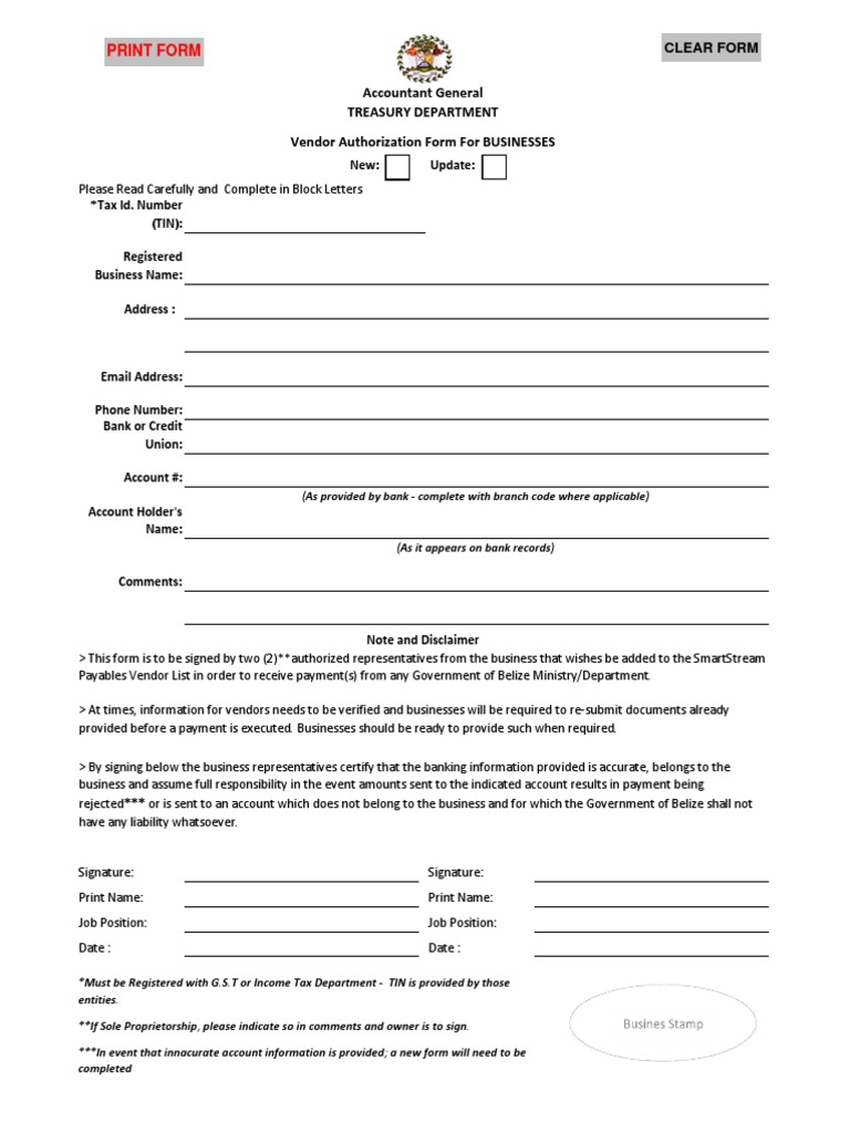 Vendor Authorization Form Businesses B1 | PDF | Banks | Taxes
