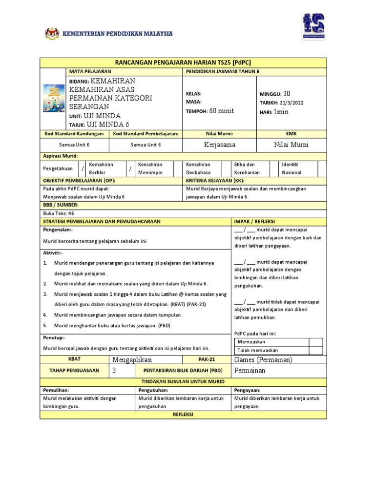 RPH PJ THN 6 Ts25 | PDF