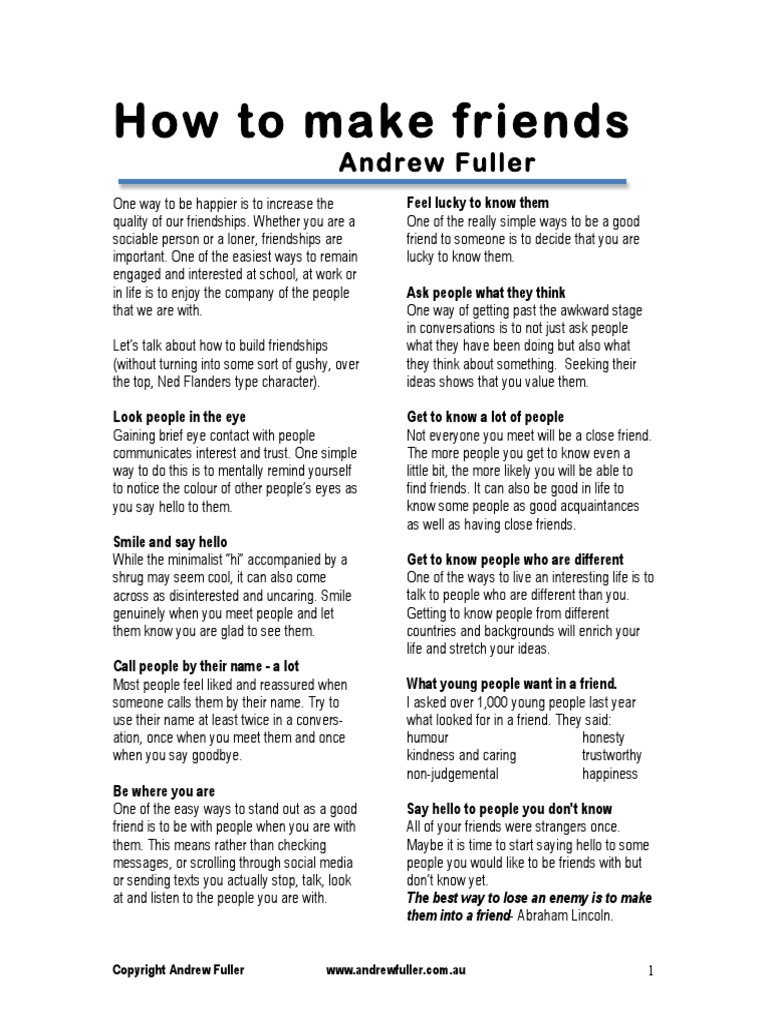 How To Make Friends: Andrew Fuller | PDF