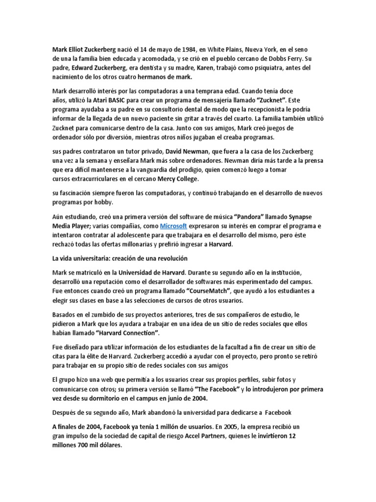 Mark Elliot Zuckerberg Pdf Facebook Mark Zuckerberg