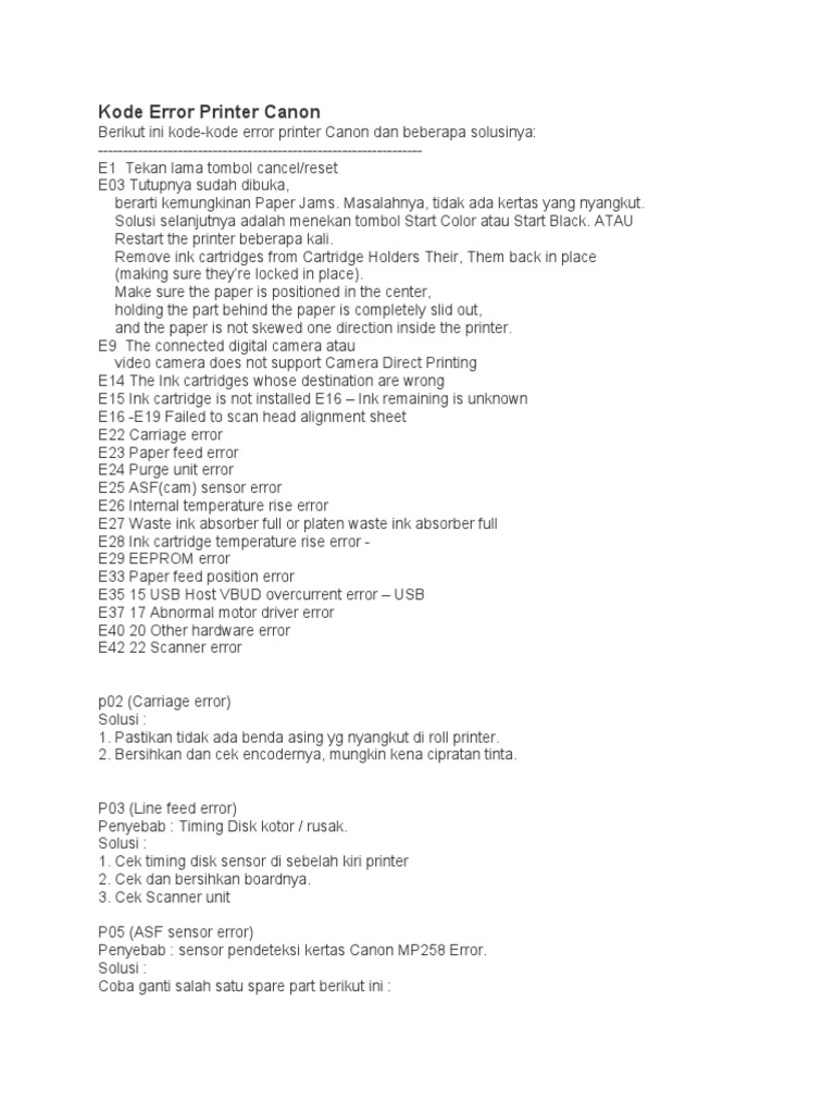 Kode Error Printer Canon 258 | PDF