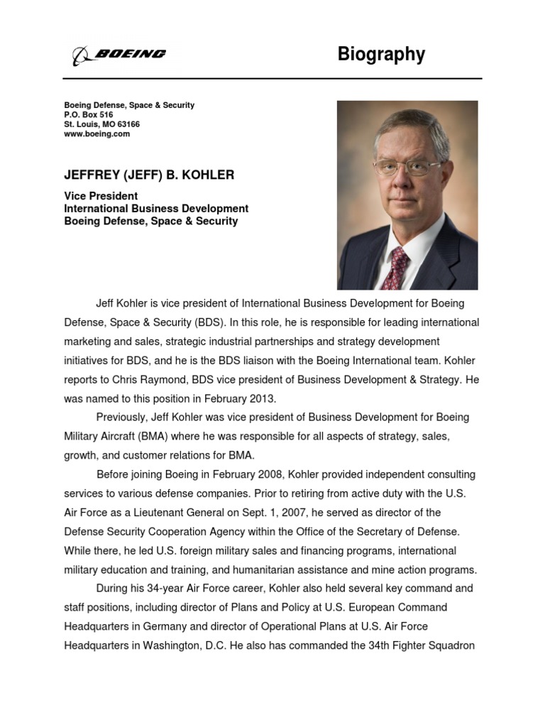 Biography: Jeffrey (Jeff) B. Kohler | PDF | United States Air Force ...