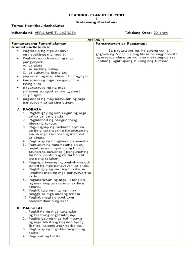 Filipino Grade 7 Lesson Plan | PDF