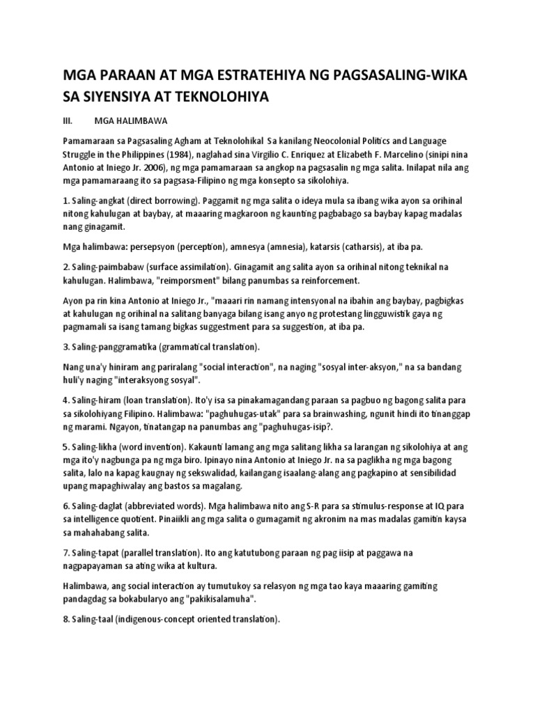 Mga Paraan at Mga Estratehiya NG Pagsasaling-Wika Sa Siyensiya at ...