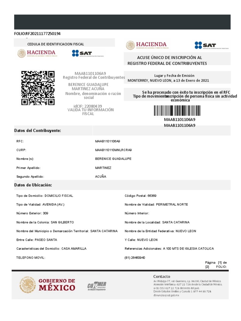 Ejemplo 2 Del RFC Del SAT | PDF | México | Privacidad de la información