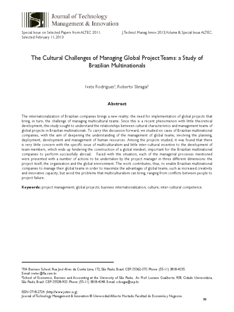 The Cultural Challenges of Managing Global Project Teams - A Study of Brazilian Multinationals ...