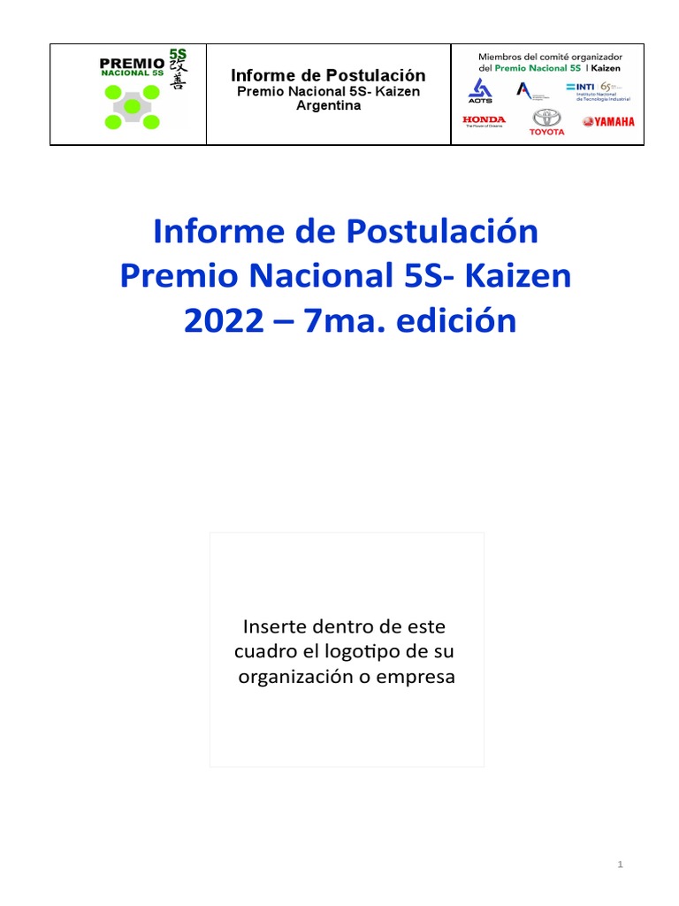 Informe de postulación al Premio Nacional 5S- Kaizen | PDF