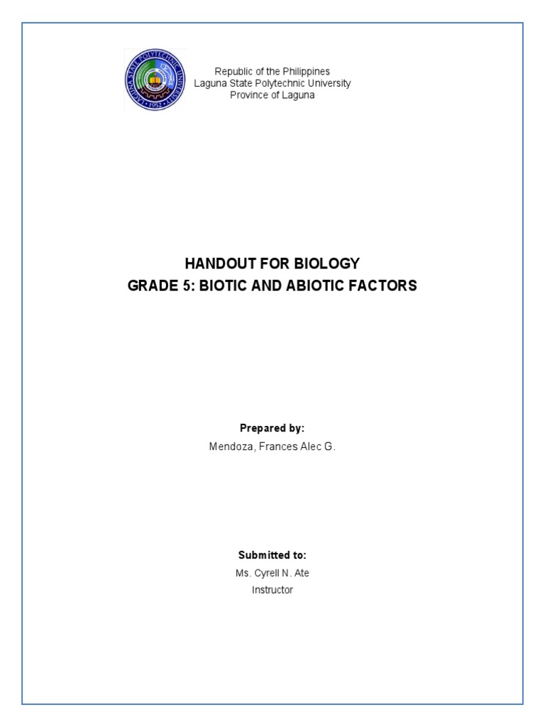 Handout For Biology Grade 5: Biotic and Abiotic Factors | PDF ...
