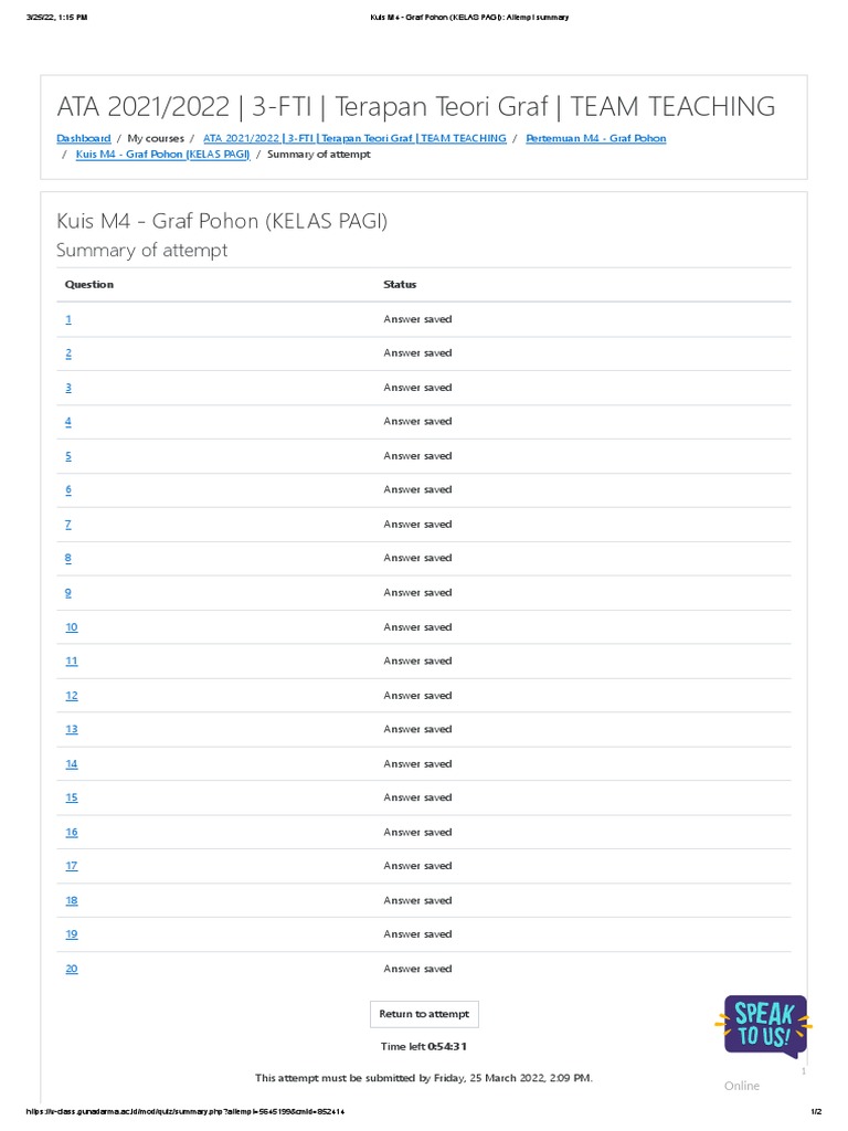 Kuis M4 - Graf Pohon (KELAS PAGI) - Attempt Summary | PDF