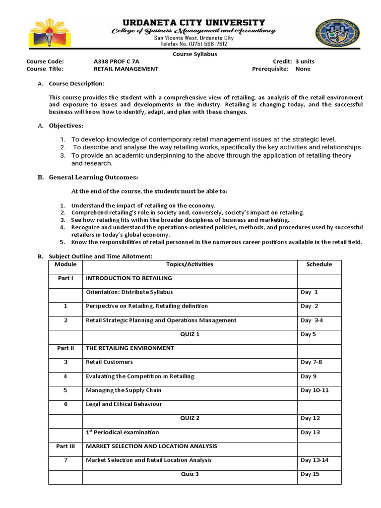 Retail Management Course Outline 1 | PDF | Retail | Academic Dishonesty