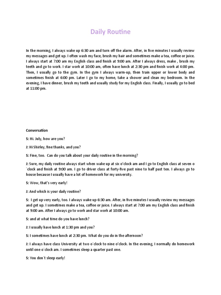 Daily Routine | PDF | Food And Drink