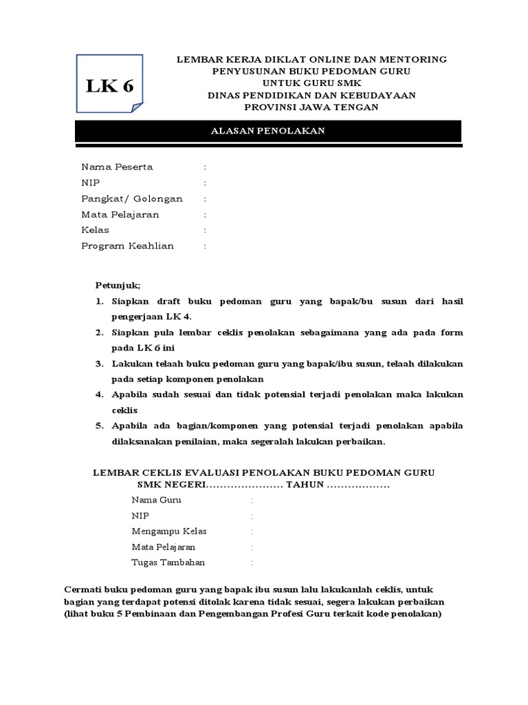LK 6 BPG (Alasan Penolakan BPG) | PDF