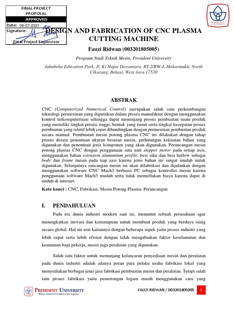 Desain dan Fabrikasi Mesin Potong Plasma CNC | PDF