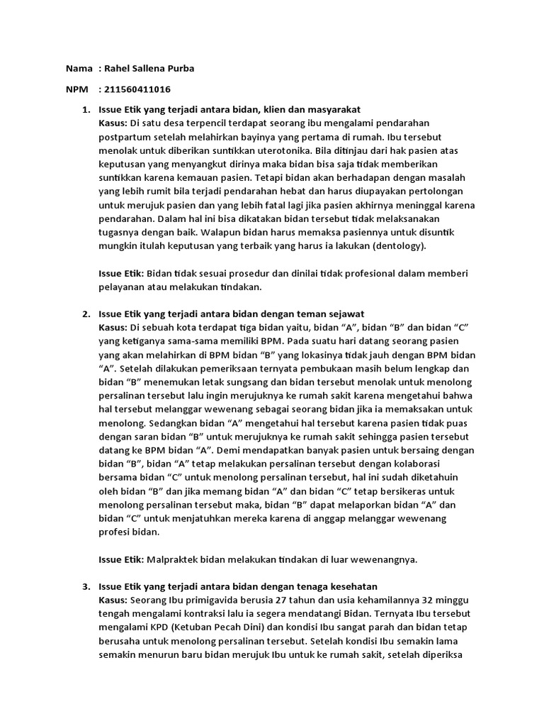 Tugas Etika-Contoh Issue Etik Bidan | PDF