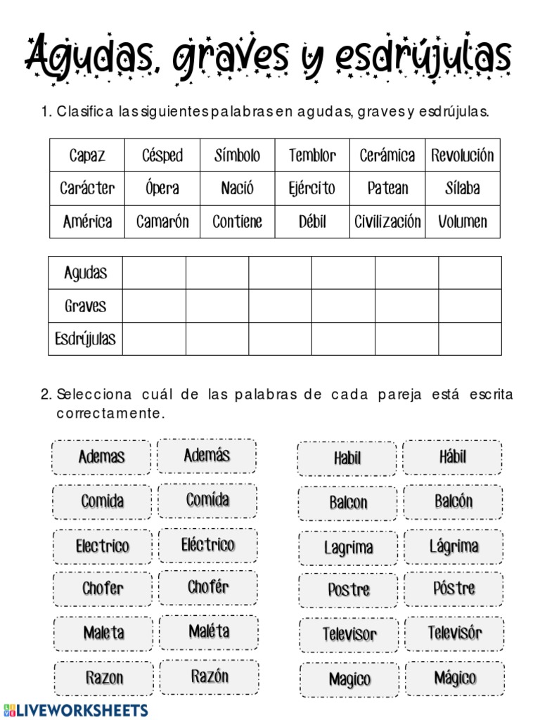 Ficha para Palabras Agudas Graves Esdrujulas | PDF