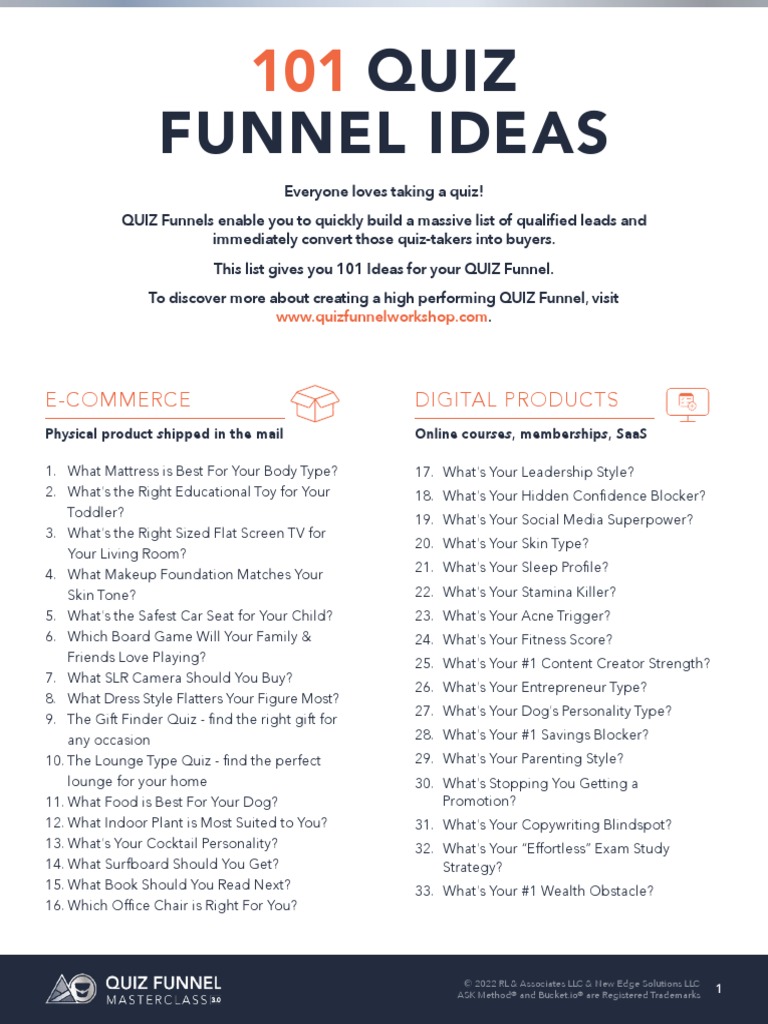 101-QUIZ-Funnel-Ideas | PDF