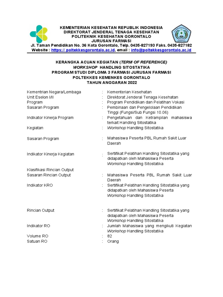 TOR Workshop Handling Sitostatika | PDF