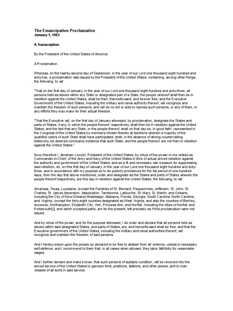 Emancipation Proclamation Text 1863 | PDF | Emancipation Proclamation ...