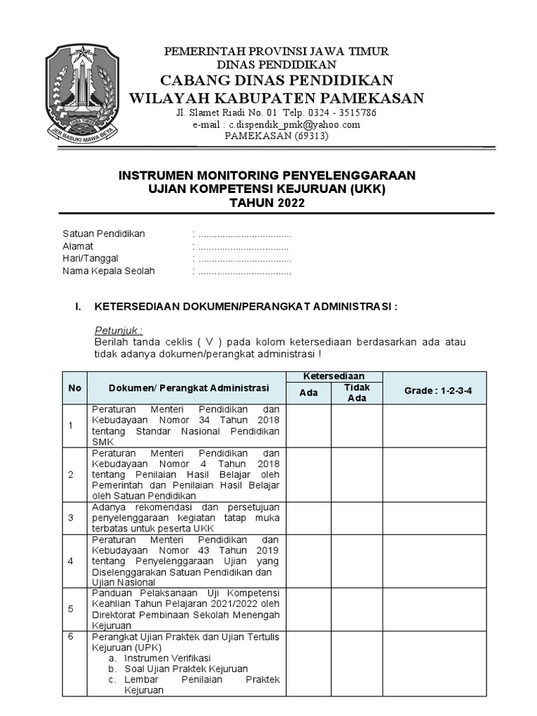 Instrumen Monitoring Ukk SMK 2021 | PDF