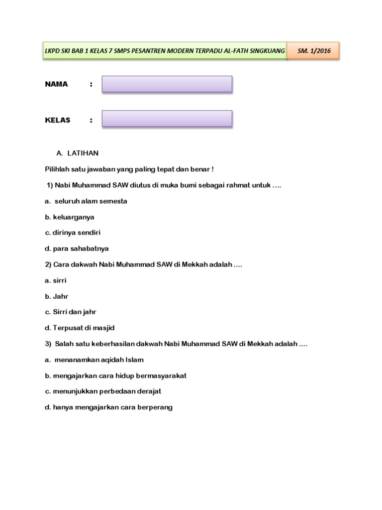 LKPD SKI Kelas 7 Pesantren Al-Fath | PDF | Perjalanan
