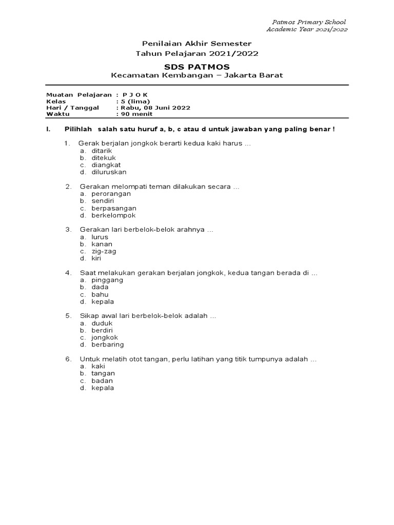 Penilaian P J O K Kelas 5 SDS Patmos | PDF | Karier & Perkembangan