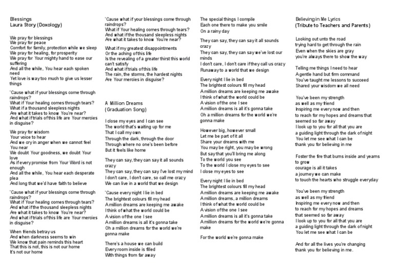 Graduation Songs For Grade 6 | PDF | Dream