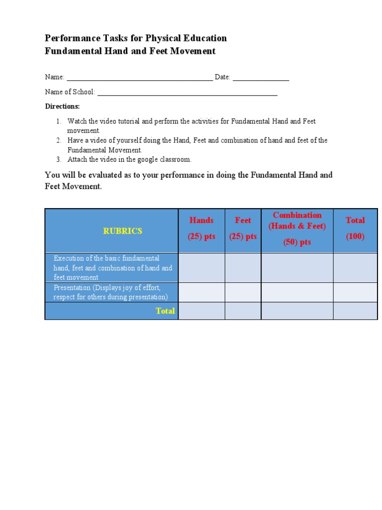 Performance Tasks For Physical Education Q4 | PDF